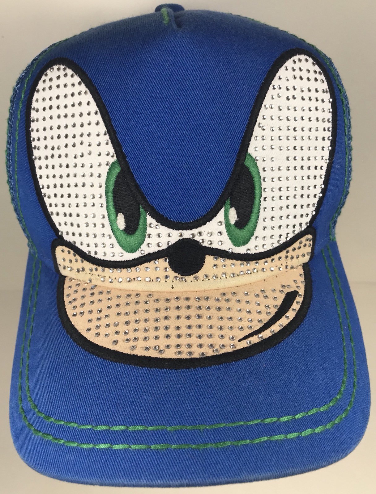 Sonic The Hedgehog Cartoon Hat Trucker Blue Cap 90s Rhinestones Age 14 ...