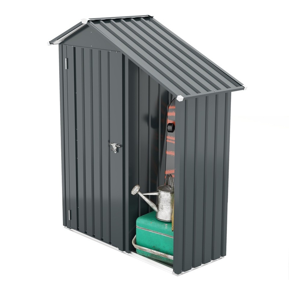 Compact Metal Garden Shed Storage w/ Lockable Cabinet & Firewood Rack ...