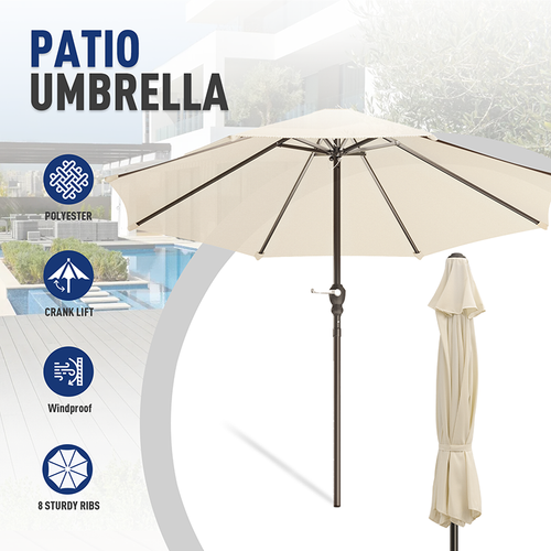 9 ft Outdoor Market 8 Steel Ribs Umbrella Poolside Table Sun Shade w ...