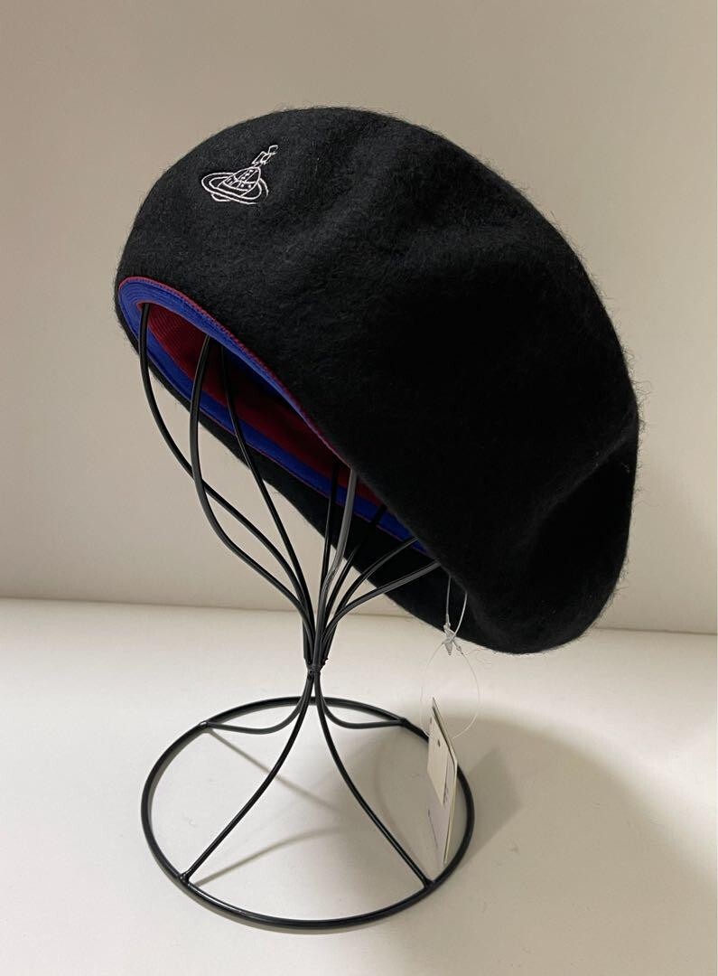 Vivienne Westwood Orb Beret Hat Black Logo Cap Size S… - Gem