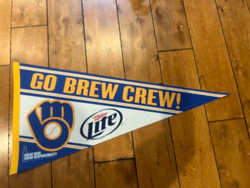 Milwaukee Brewer Go Brew Crew Pennant Miller Lite HUGE 36"x18" Brand ...