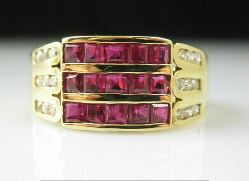 3Ct Simulated Red Ruby & Diamond Mens 14K Yellow Gold Finish Wedding ...