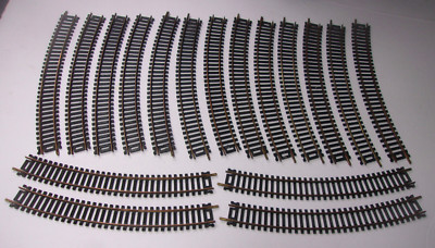 Lot Of (17) HO Train Scale Curved Track Sections 9" Copper Tone Rails ...