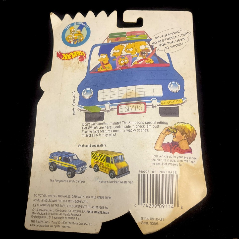 Hot Wheels 1990 Simpsons Homer's Nuclear Waste Van yellow WBW's | eBay
