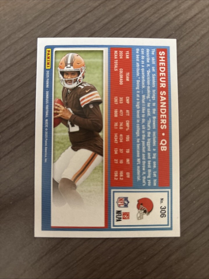 2025 Panini Donruss Shedeur Sanders Rated Rookie Card RC #306 Browns | eBay