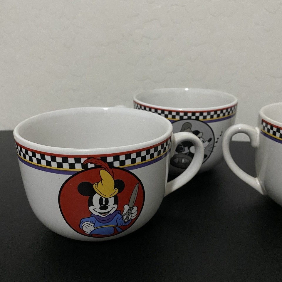 Disney Mickey Mouse Soup Mug Coffee Cup XL Checkerboard Vintage 24 Oz ...
