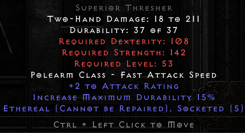Diablo 2 Resurrected Ethereal Superior 5os Open Socket Thresher ...