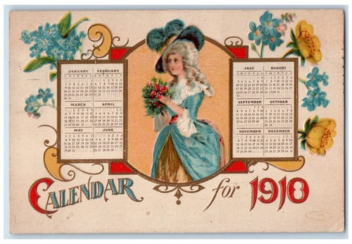 1910 Pretty Woman Feather Hat Calendar Pansies Flowers Chicago IL ...