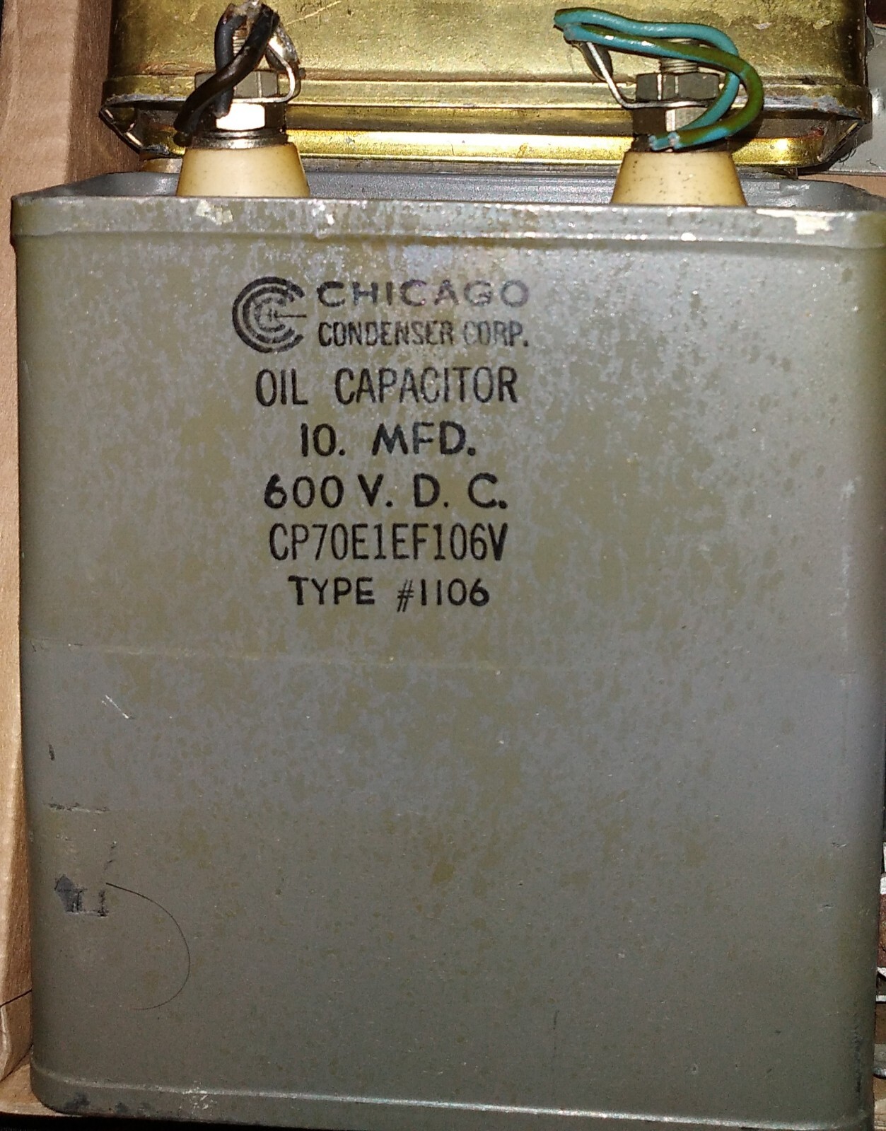 10UF 600V VINTAGE HIGH VOLTAGE OIL CAPACITOR CHICAGO CORP. Made in USA ...