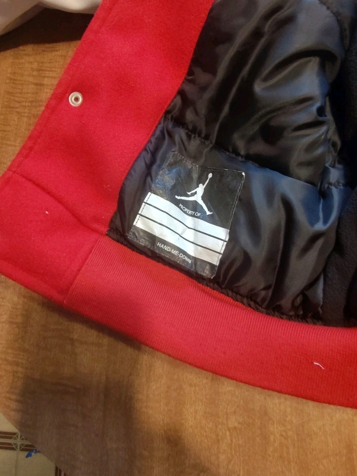 Michael Air Jordan Red Varsity Jacket Snap Front Logo Size L 12-13 YRS ...