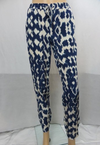 Vince Silk Pants Blue/White Abstract Design Elastic Waist/Leg 3 Pockets ...