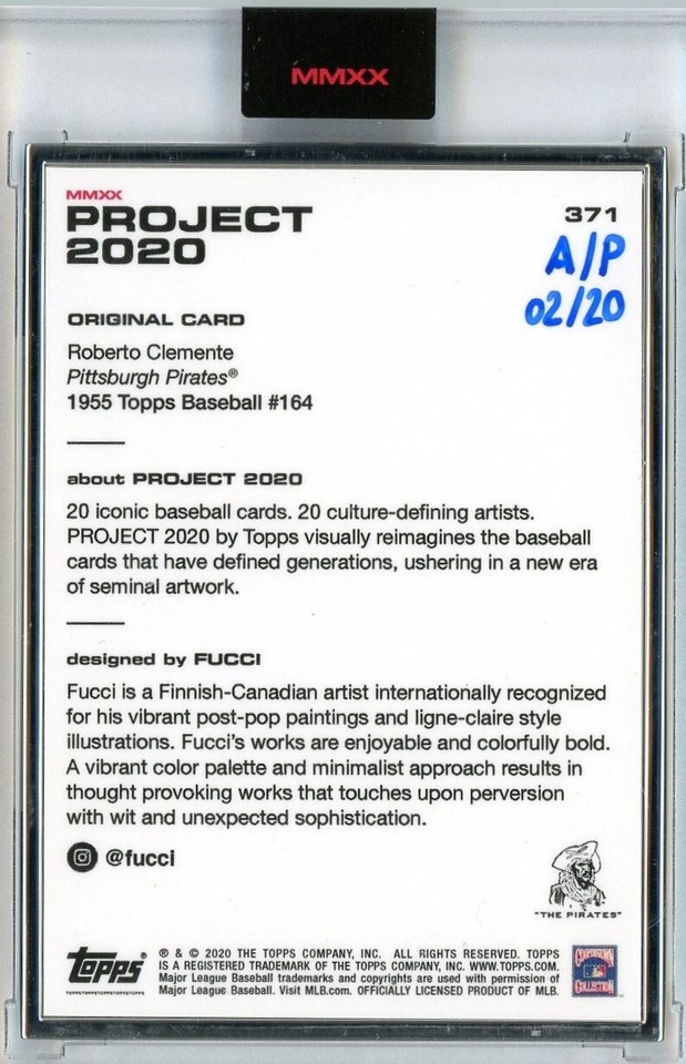 TOPPS PROJECT 2020 ROBERTO CLEMENTE FUCCI ARTIST PROOF AP 2/20 Silver ...