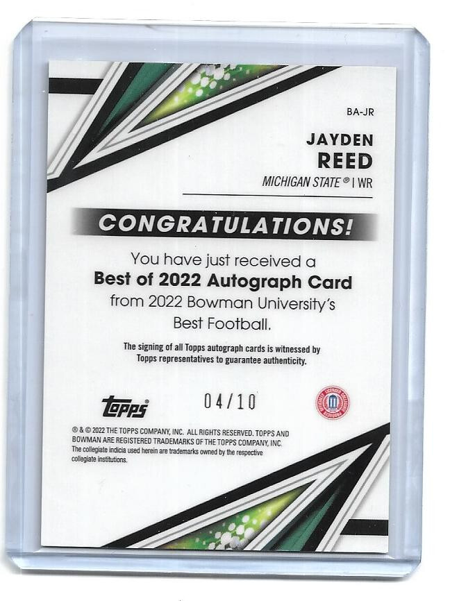 Jayden Reed 2022 Bowman's Best University Autograph Auto Red #/10 ...