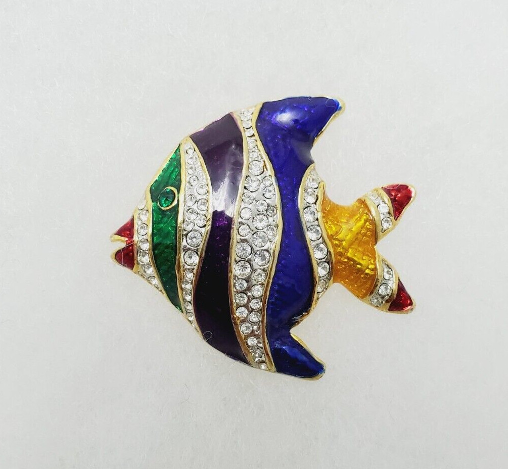 Vintage Angelfish Fish Enamel and Rhinestone Brooch P… - Gem