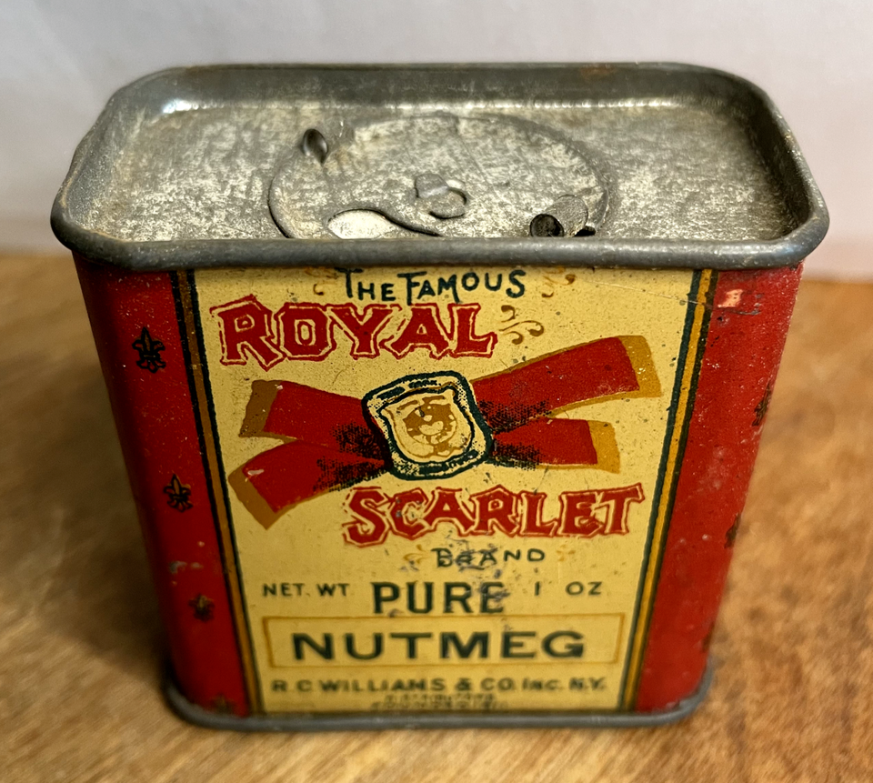 Antique Royal Scarlet Pure Nutmeg Spice Tin Litho Metal R.C. Williams ...
