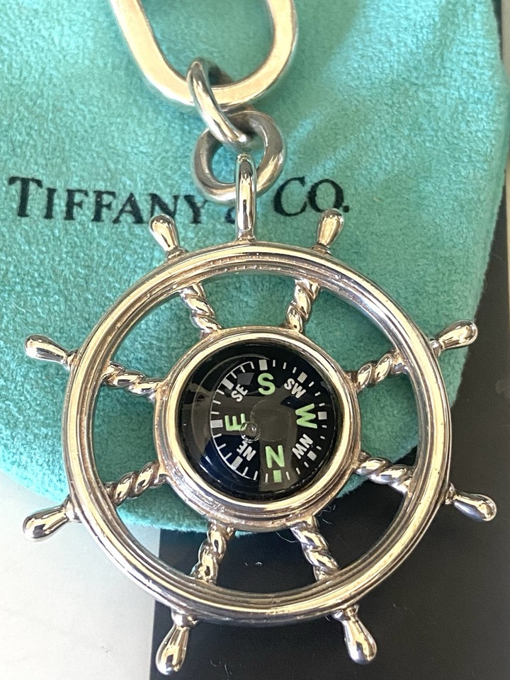 Tiffany & Co - .925 Silver Ships Wheel Compass Keychain VGC AUTHENTIC ...