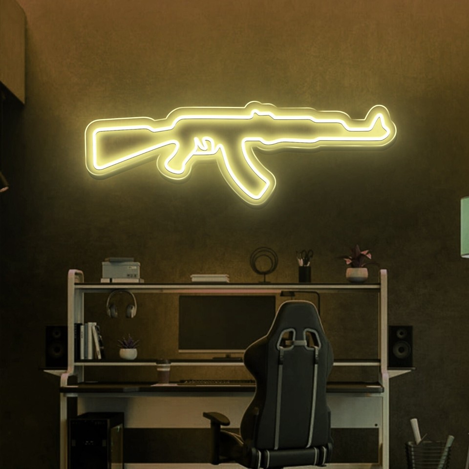 AK47 Gun Neon Sign For Wall Game Room Decoration | Vintage Neon Sign ...