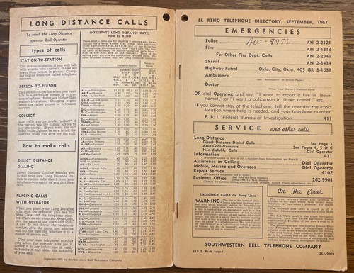 1967 El Reno , OK Southwestern Bell Telephone Company Directory | eBay