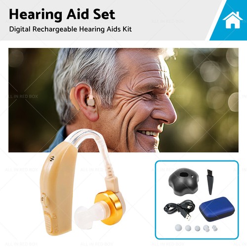 Digital Rechargeable Hearing Aid Aids Kit Behind the Ear Sound Voice ...