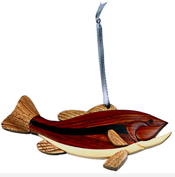 Bass - Double-sided Wood Intarsia Christmas Tree Ornament - Fishing ...