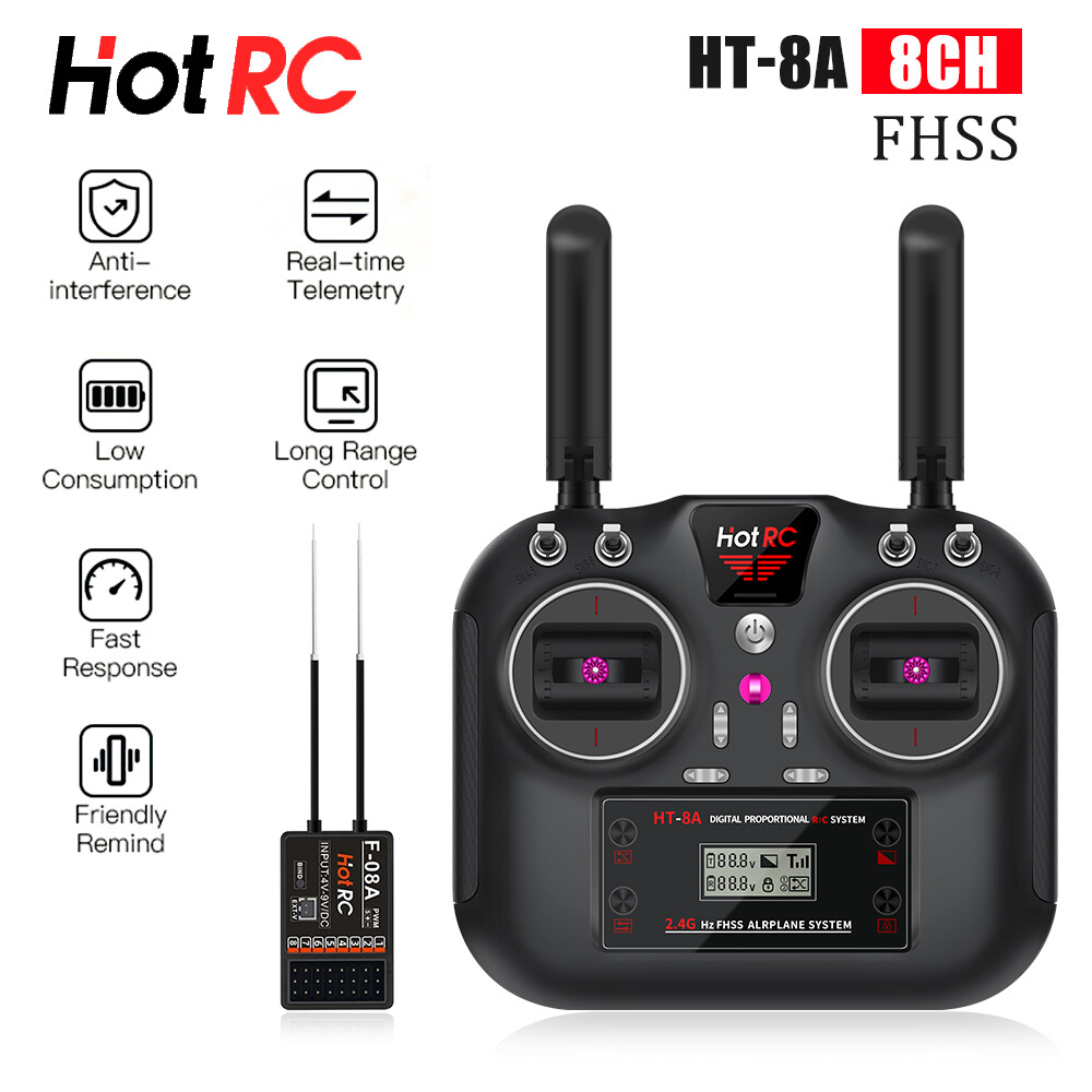 HotRC 8CH 2.4GHz RC Transmitter Controller with F-08A Receiver for RC ...