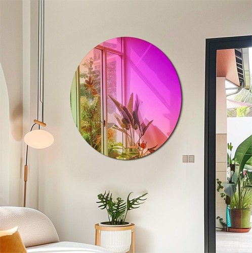 Round/Oval Iridescent Wall Mirror Dazzling Rainbow Accent Glass Mirror ...