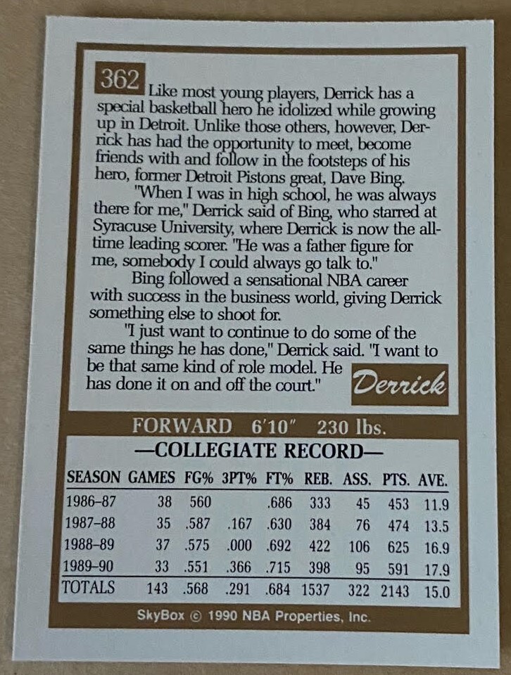 DERRICK COLEMAN 1990-91 SKYBOX Rookie Card #362 NM-MT Condition | eBay