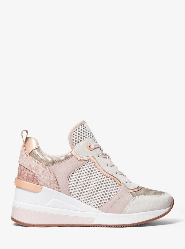 Michael KORS CRISTA PINK MK SIGNATURE GOLD CANVAS MESH SNEAKERS I LOVE ...