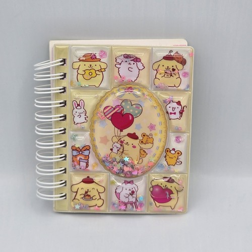 Sanrio Pompompurin Shaker Cover Mini Spiral Notebook Stickers Kawaii ...