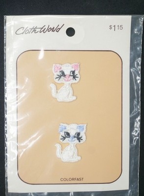 Vintage Sewing Applique Patch Cloth World White Cat | eBay