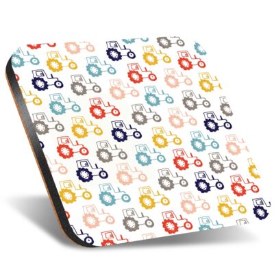 1x Square Coaster 12cm Colourful Tractor Pattern Farm Farming #170526 ...