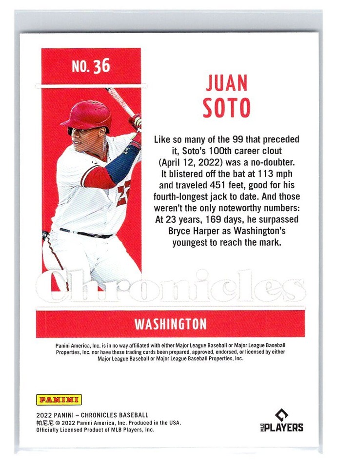2022 Panini Chronicles MLB Juan Soto Nationals #36 (A) | eBay