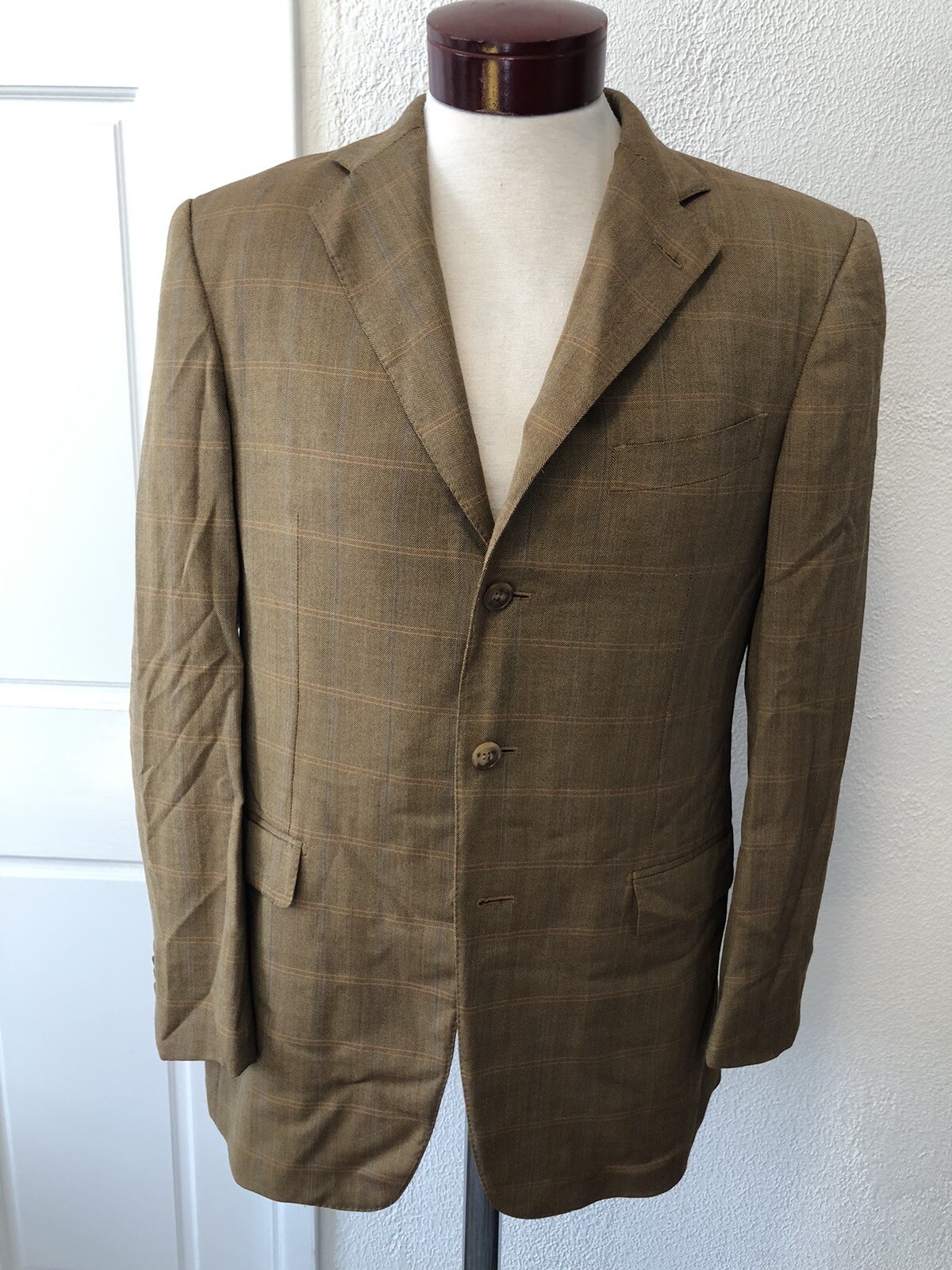 Ermenegildo Zegna Tan Herringbone Wool Suit Jacket Bl… - Gem
