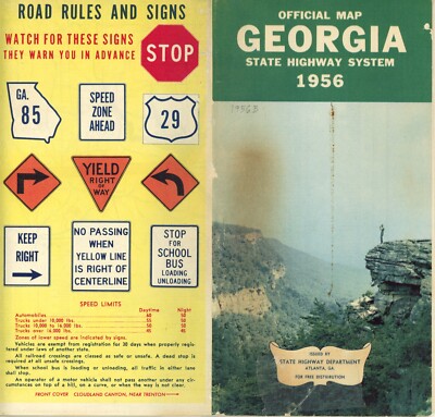Vintage 1956 (Sept. 1) Georgia Official Road Map – State Highway ...