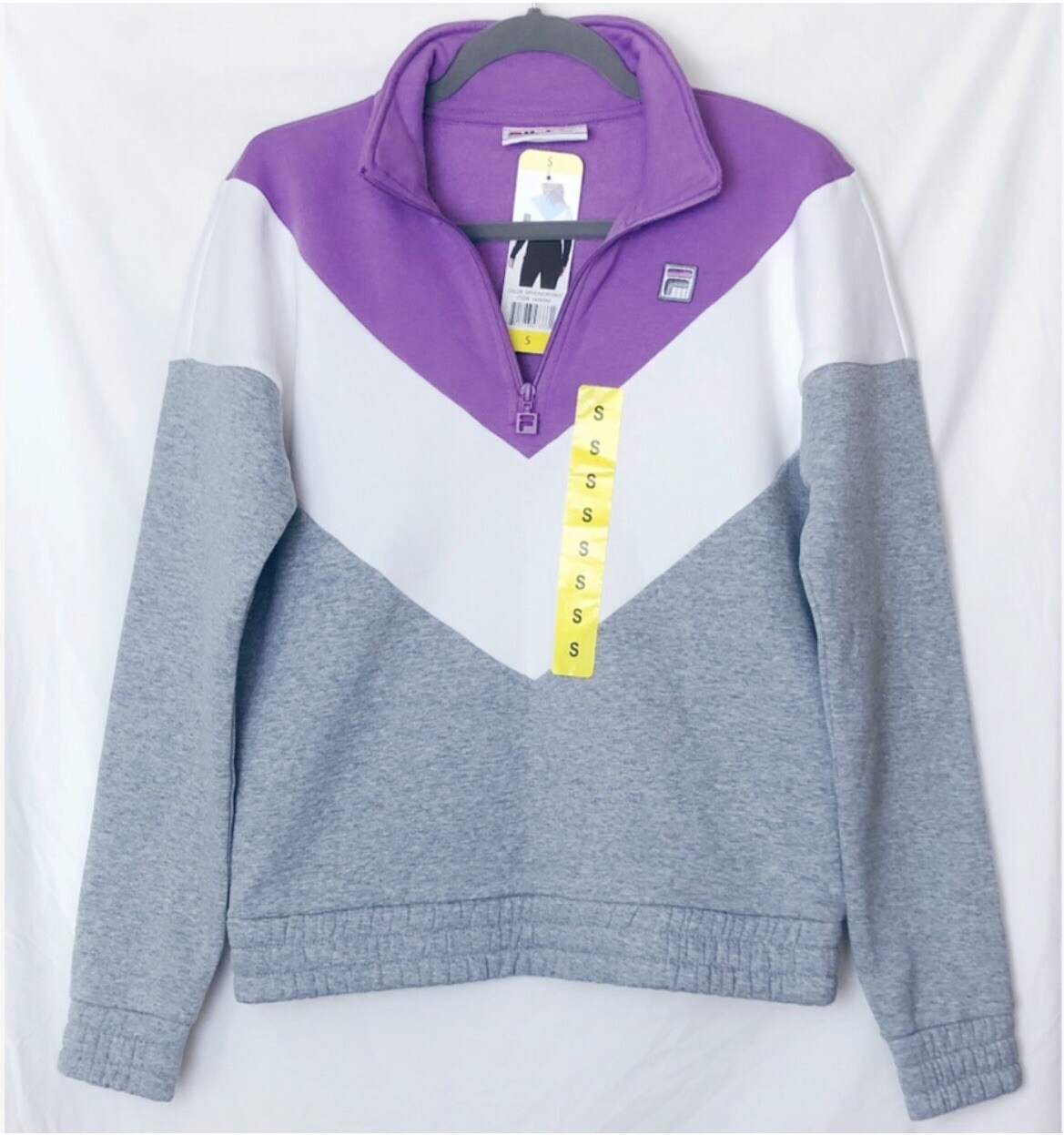 NEW! FILA Women 1/4 Zip Pullover Sweatshirt Lavender Grey White Sweater ...