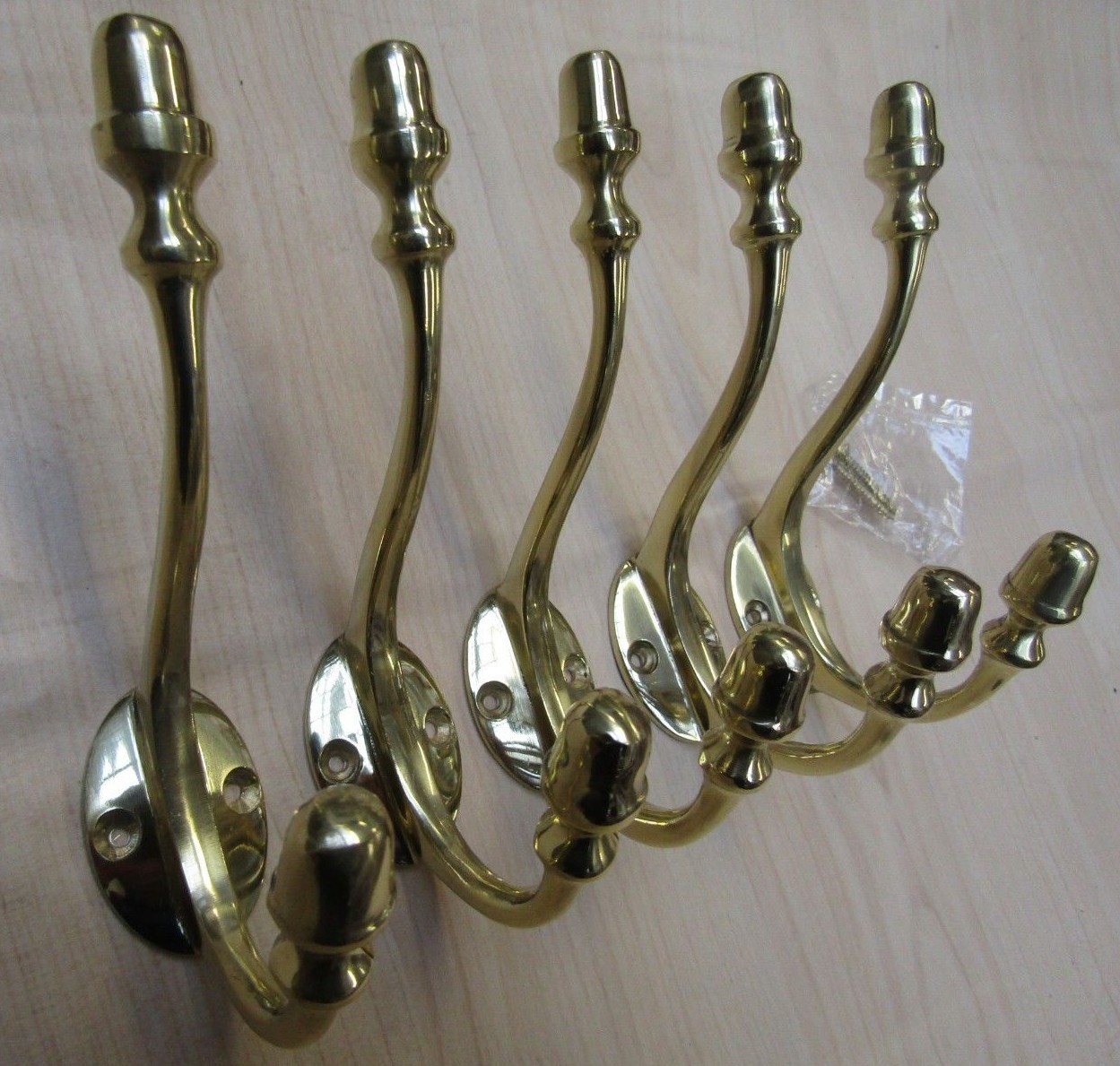 PACK OF 5 BRASS ACORN TIP vintage old Victorian style coat hooks solid ...