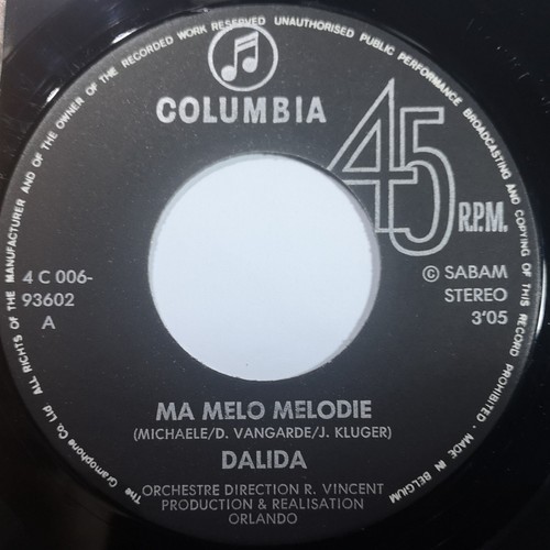45 tours 7' DALIDA 93602 BELGIQUE ma melo melodie / jesus kitsch ...