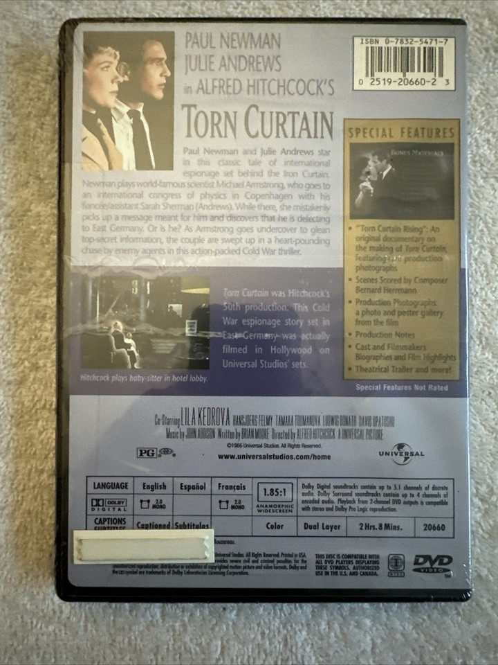 Torn Curtain DVD 2001 Paul Newman Julie Andrews Alfred Hitchcock Brand ...