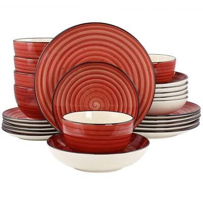 Elama Gia 24 Piece Round Stoneware Dinnerware Set in Red | eBay