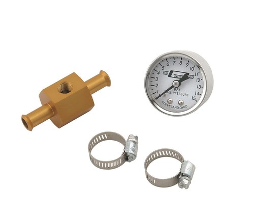 Mr. Gasket Fuel Block With 0-15 PSI Pressure Gauge, Silver, 1.500 in ...