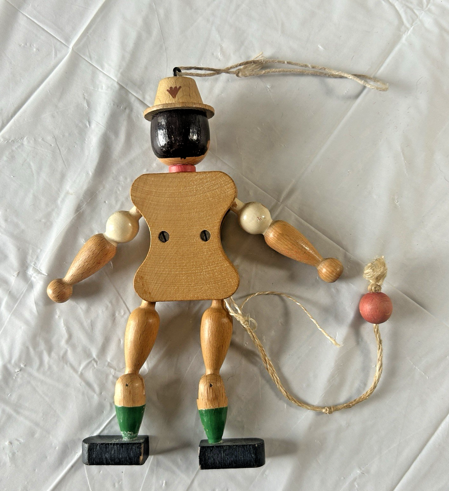 Vintage Wooden Pull String Puppet Marionette Folk Art Articulated Toy ...