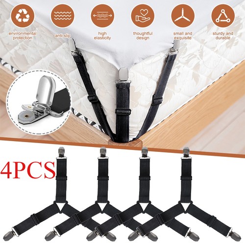 4x Bed Sheet Fastener Adjustable Elastic Suspenders Straps Covers Clips ...
