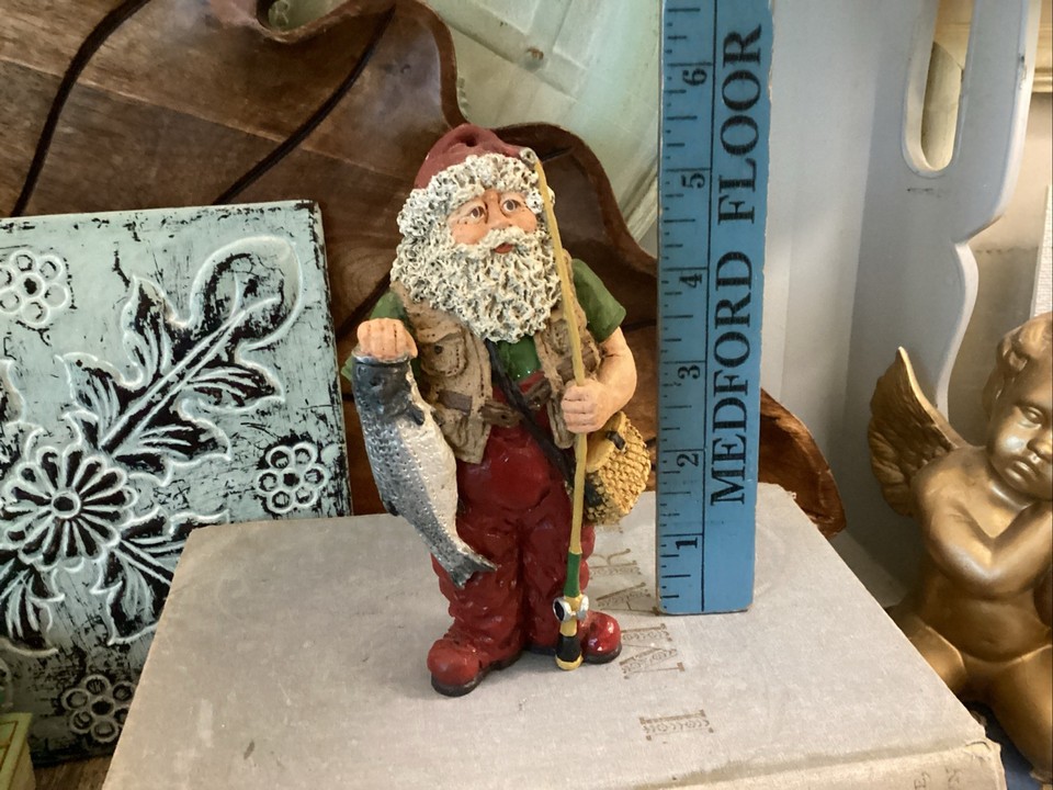 Vintage 1997 June McKenna Flat Back Country Santa Fisherman Ornament ...