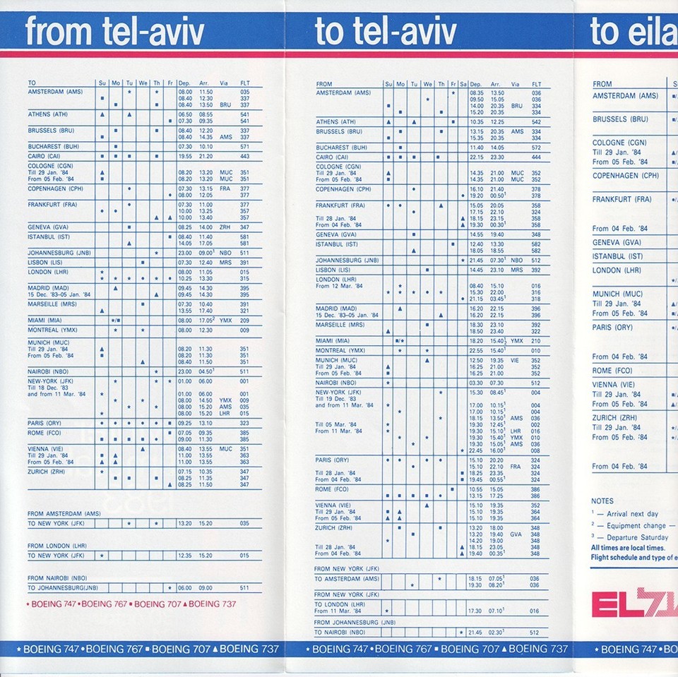 El Al Israel Airlines timetable 1983/10/30 | eBay