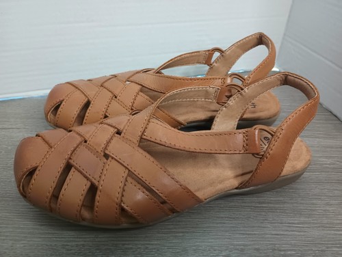 Earth Origins Closed Toe Sandals Size 7 Tan Leather Slingback Moccasin ...