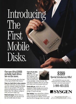 1992 Sysgen Mobile Disk 40 Vintage Print Ad Computing Hard Drive ...