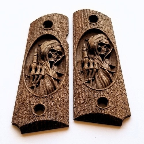 1911 full size custom engraved wood grips Grim Reaper Flip Skull | eBay