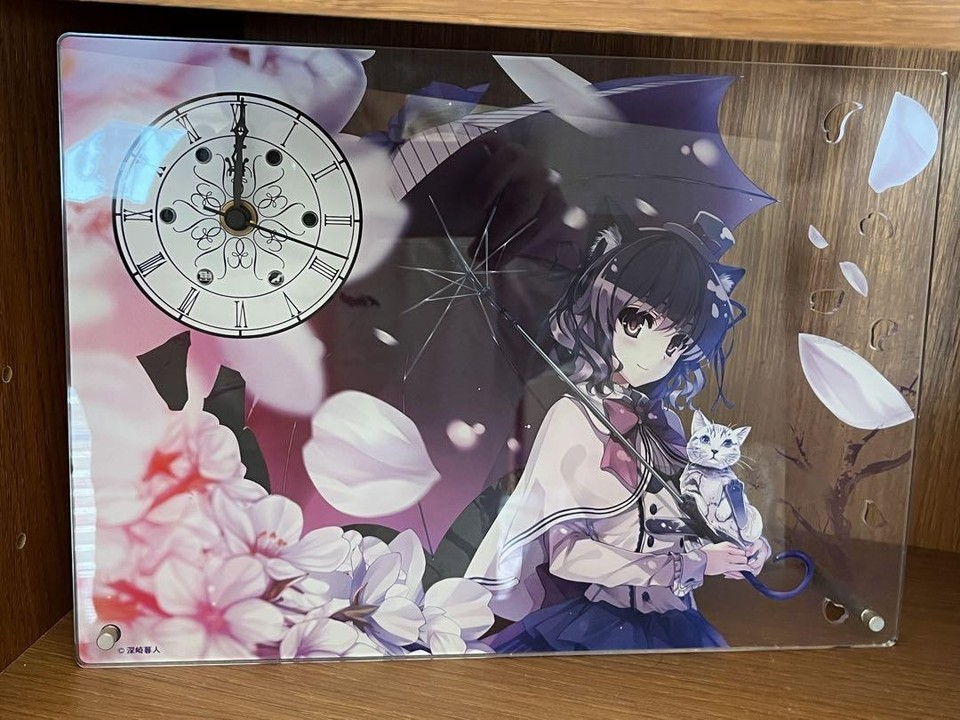 Acrylic Anime Character Wall Clock Pink White Gradient Umbrella Cat ...