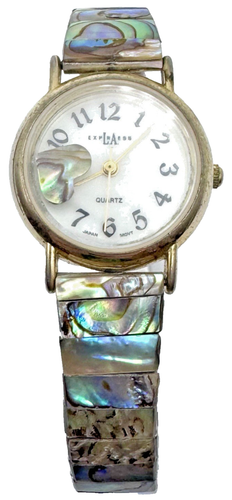 LA Express Watch Women's Gold Tone Abalone Heart Stainless Steel Strech ...