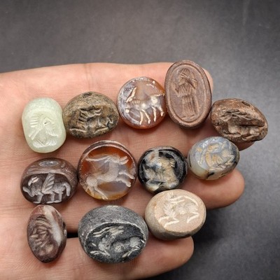 Lot 12 PCS Ancient Roman Intaglio NearEastern Old Mix Stones Seal Stamp ...